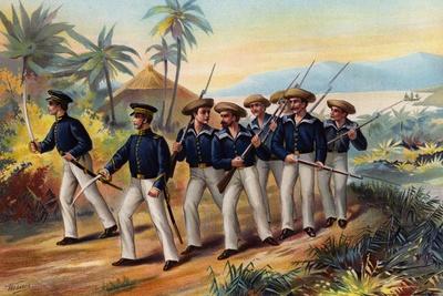 'US Navy, Lieutenant, Midshipman and Armed Seamen, 1830 (Colour Litho ...