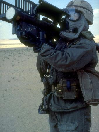 'US Soldier Wearing MOPP-4 Anti Chemical Suit and Aiming Stinger ...