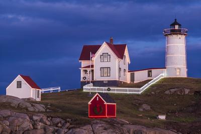 'USA, Maine, York Beach, Nubble Light Lighthouse with Christmas ...