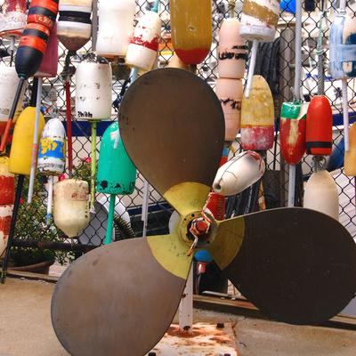 'USA, Massachusetts. Propeller and floats at Boston Waterfront Marina ...