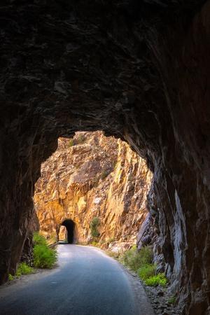 'USA, New Mexico, Jemez National Recreation Area. Gilman tunnels cut ...