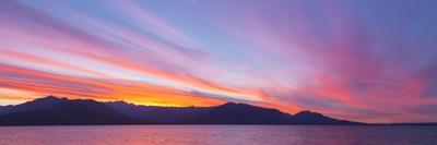 'USA, Washington State, Seabeck. Sunset panoramic over the Olympic ...