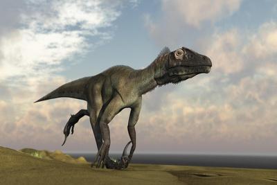 'Utahraptor Running across a Barren Desert' Art | AllPosters.com