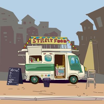 'Sketch car street food, city, cartoon, coffee, hot dog, vector ...