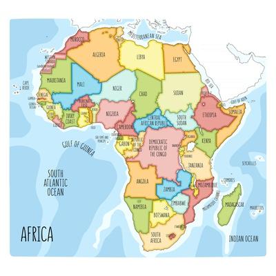 'Vector Political Map of Africa. Colorful Hand Drawn Illustration of ...