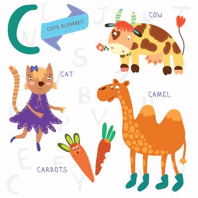 'Very Cute Alphabet.C Letter. Cat, Cow, Camel, Carrots. Alphabet' Art ...