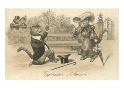 'Victorian Cat Proposing, Expression d'Amour' Prints | AllPosters.com