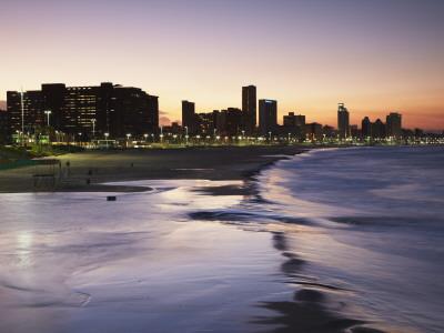 'View of City Skyline and Beachfront at Sunset, Durban, Kwazulu-Natal ...