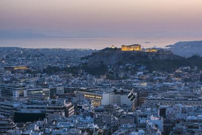 'View over Athens and The Acropolis at sunset from Likavitos Hill ...
