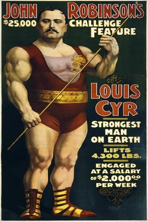'Vintage Circus Poster of French Canadian Strongman, Louis Cyr, Circa ...