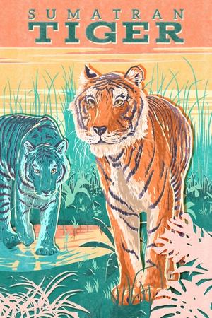 'Vintage Print Press - Sumatran tiger' Prints - Lantern Press ...
