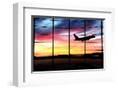 'Airport Window with Airplane Flying at Sunset' Photographic Print ...