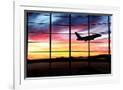 'Airport Window with Airplane Flying at Sunset' Photographic Print ...