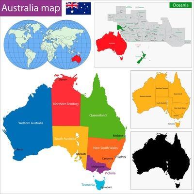 'Colorful Australia Map with Regions and Main Cities' Prints - Volina ...