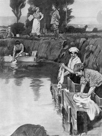 'Using a Shell Hole as a Wash-Tub, WW1' Art - W. Hatherell | AllPosters.com