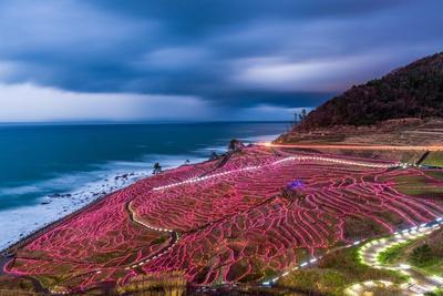 Wajima, Japan at Shiroyone Senmaida rice terraces during a winter light ...