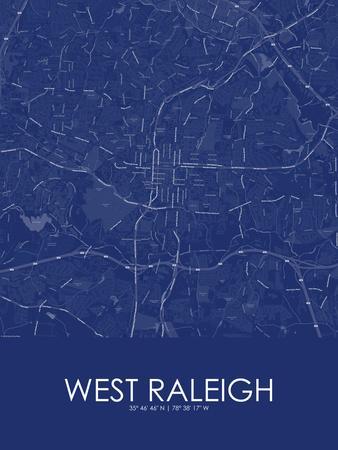 'West Raleigh, United States of America Blue Map' Photo | AllPosters.com
