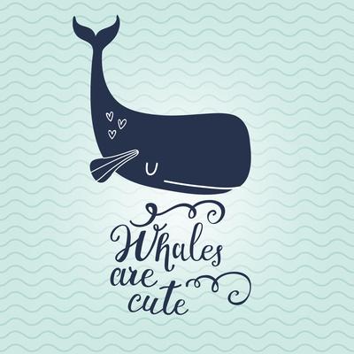 'Whales are Cute. Sweet Whale on Sea Textured Background in Vector ...