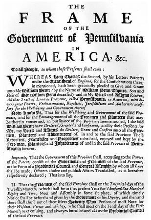 'William Penn (First Page of Frame of Government of Pennsylvania) Art ...