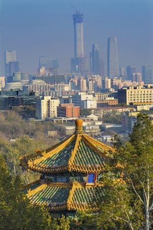 Hazy Zhoushan Pagoda Jingshan Park Skyscrapers Skyline Beijing, China ...