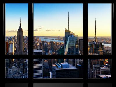 'Window View, Skyline at Sunset, Midtown Manhattan, Hudson River, New ...