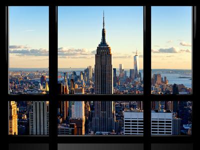 'Window View, View Towards Downtown at Sunset, Manhattan, Hudson River ...