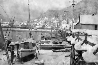 'Winter Scene on the Harbor - Ketchikan, AK' Posters - Lantern Press ...