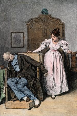 'Woman Discovering a Dead Old Man Sitting in His Chair.' Giclee Print ...