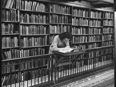 'Woman Reading Book Among Shelves on Balcony in American History Room ...