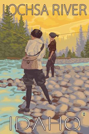 'Women Fly Fishing, Lochsa River, Idaho' Prints - Lantern Press ...