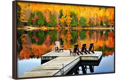 'Wooden Dock with Chairs on Calm Fall Lake' Photographic Print ...