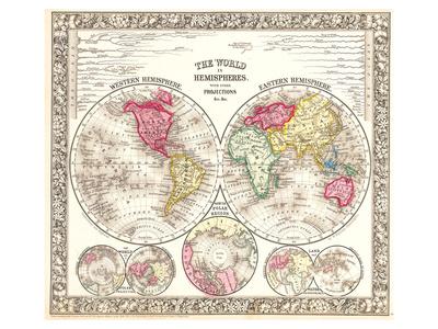 'World in Hemispheres 1864' Premium Giclee Print - Mitchell ...