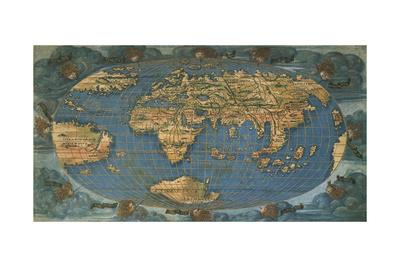'World Map on Oval Projection, Created in Florence Circa 1508' Giclee ...