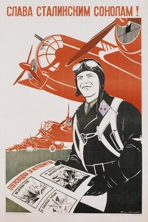 World War Ii-Era Soviet Poster Depicting a Pilot and Bombers Giclee ...
