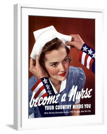 'World War Two Poster of Uncle Sam Placing a Hat On a Smiling Nurse ...