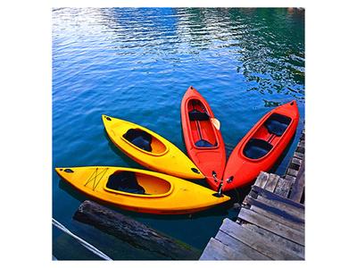 'Yellow & Red Kayak On The Lake' Prints | AllPosters.com