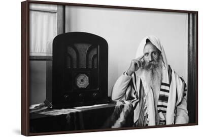 'Yemenite Rabbi, in Traditional Robes and Prayer Shawl, Listening to ...