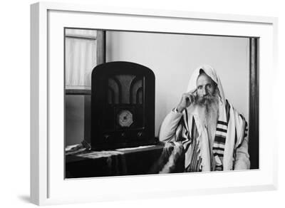 'Yemenite Rabbi, in Traditional Robes and Prayer Shawl, Listening to ...