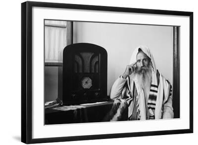 'Yemenite Rabbi, in Traditional Robes and Prayer Shawl, Listening to ...