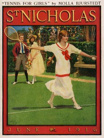 'Young Woman Playing Tennis. Illustration for the Cover of St Nicholas ...