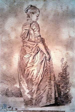 'Young Woman Walking Drawing a Blood by Jean Honore Fragonard (1732 ...