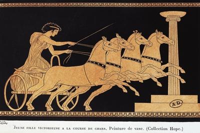 'Young Woman Winning the Chariot Race from Vase, Red-Figure Pottery ...