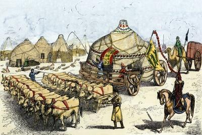 Yurt of Tartares in the Middle Ages Carried by a Tank. Colourful ...