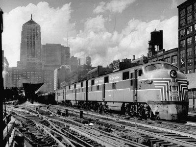 'New York Central Passenger Train with a Streamlined Locomotive Leaving ...