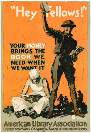 'Hey Fellows American Library Association WWI War Propaganda Art Print ...