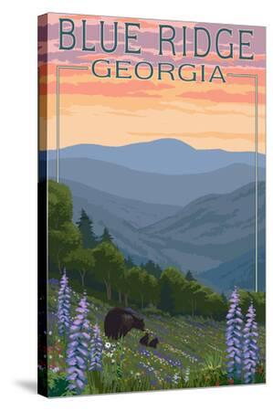 Blue Ridge Georgia - Bear Family and Spring Flowers Poster by Lantern ...