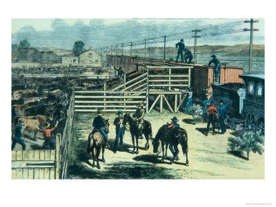 'Loading Texas Cattle Onto a Train at Abilene Railhead, Kansas, c.1870 ...