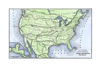 'Map of the North American Transcontinental Railways, 1800s ...