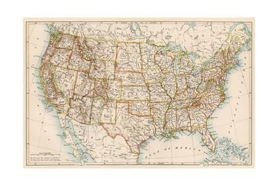 'United States Map, 1870s' Giclee Print - | AllPosters.com