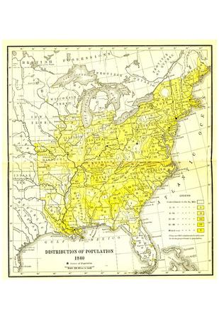 Map of United States (Distribution of Population, 1840) Art Poster ...
